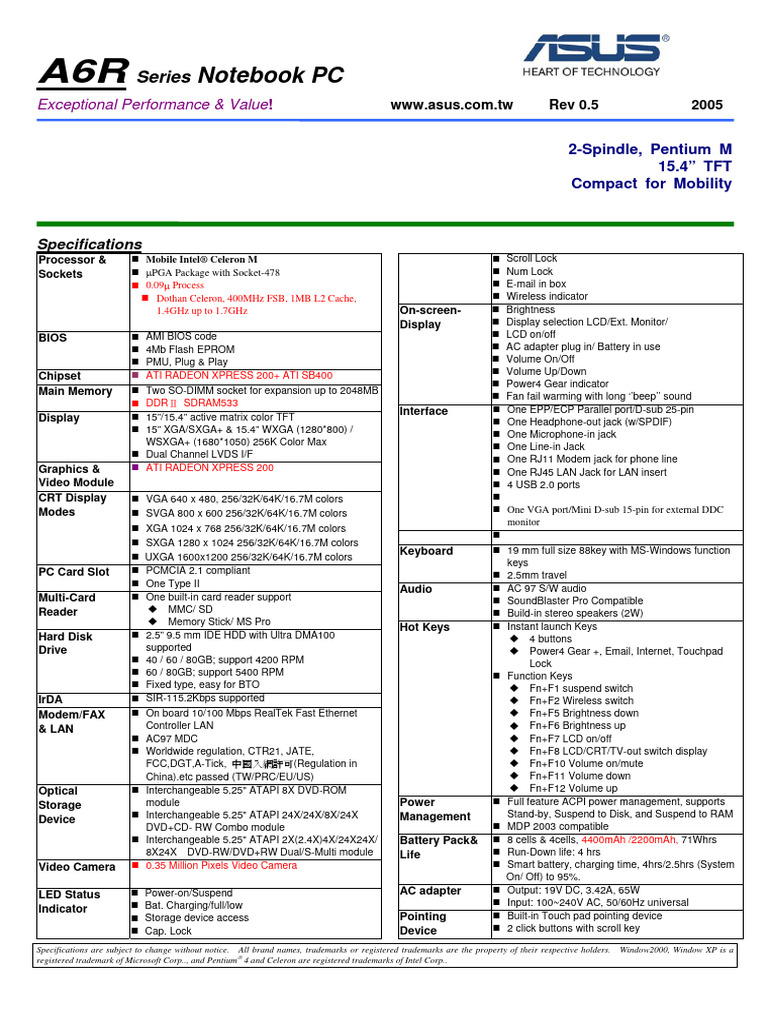 Notebook PC: Series | PDF | Office Equipment | Computer Engineering