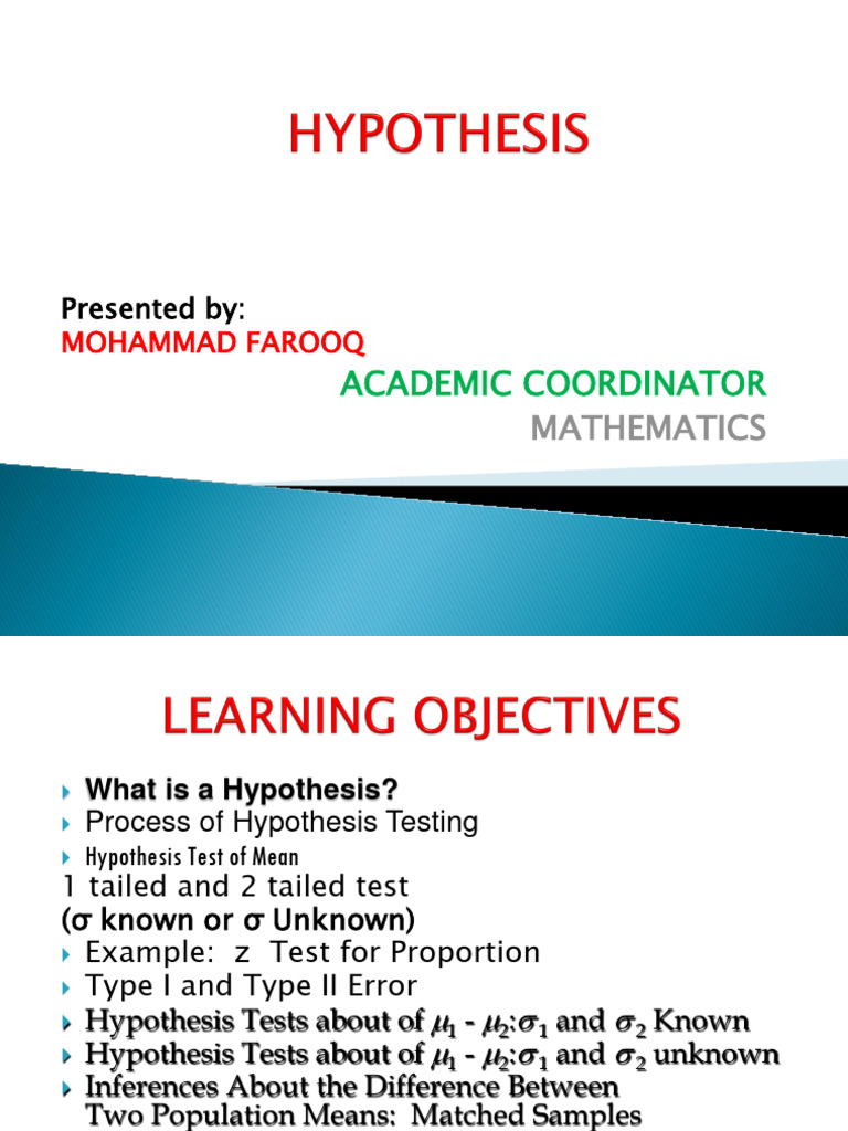 Hypothesis | PDF | Statistical Hypothesis Testing | Hypothesis