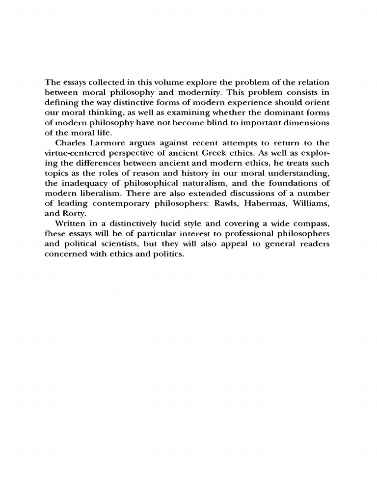 Charles Larmore - The Morals of Modernity (Modern European Philosophy ...