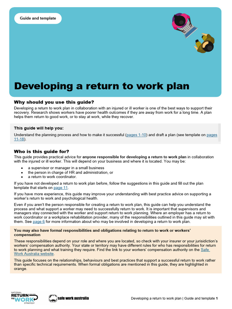 Return to Work Plan Guide & Template | PDF | Health Professional ...