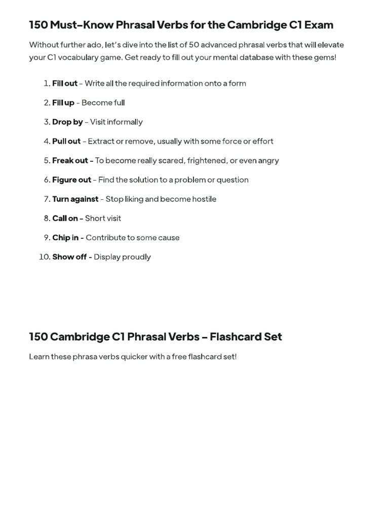 150 Phrasal Verbs You HAVE TO KNOW For Cambridge C1 Advanced | PDF