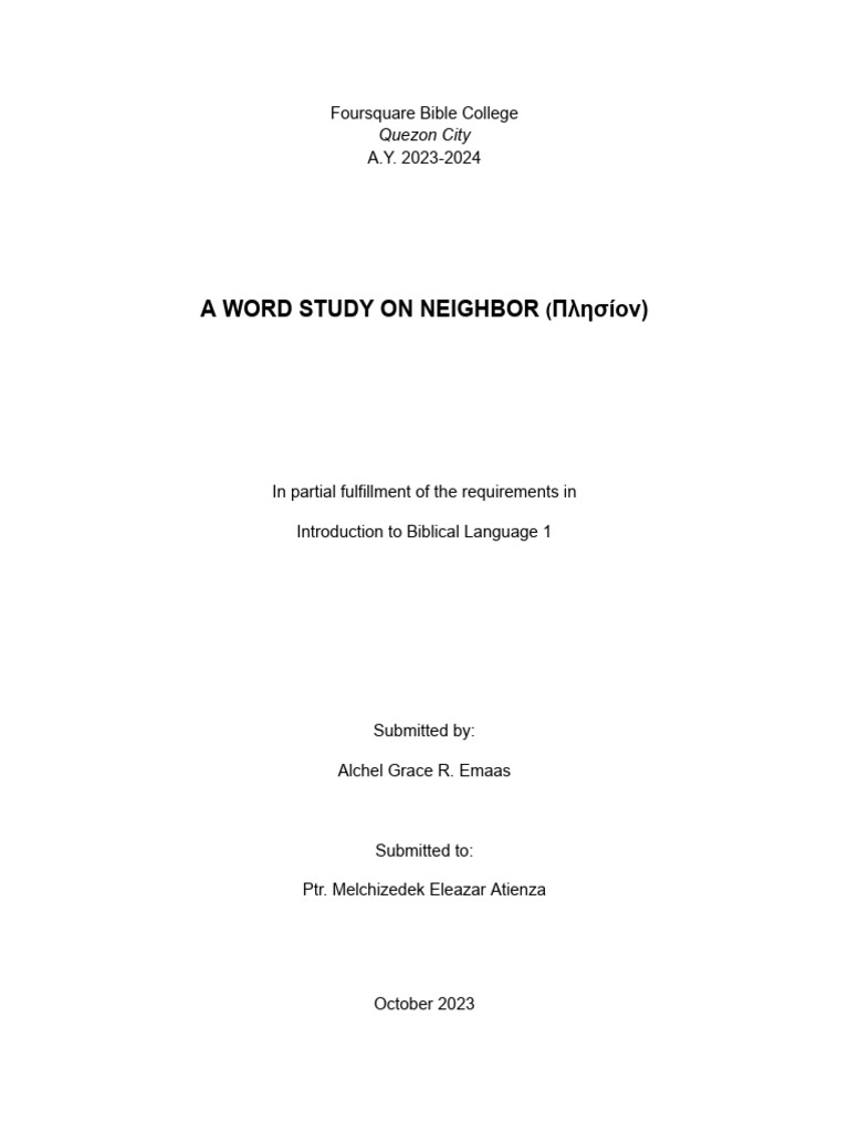 Greek Word Study On NEIGHBOR | PDF | Jesus | Gentile