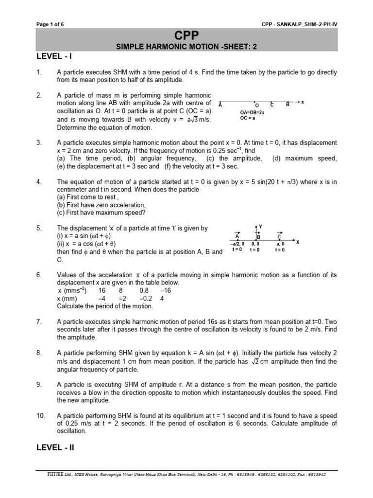 SANKALP - PHASE IV - SHM - Fiitjee Simple Harmonic Motion Sheet | PDF ...