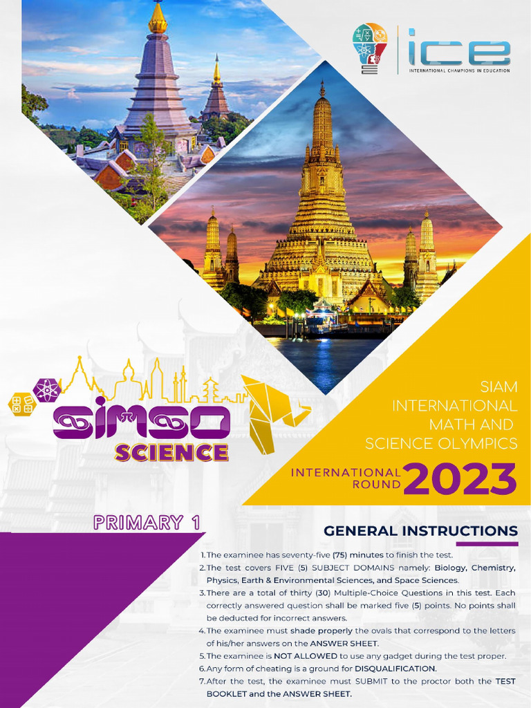 Primary 1 - SIMSO Science 2023 (With Answers) | PDF | Earth | Moon