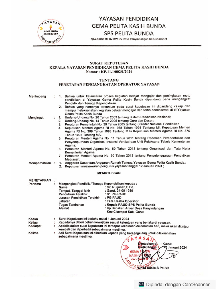 SK Op Yayasan Paud | PDF