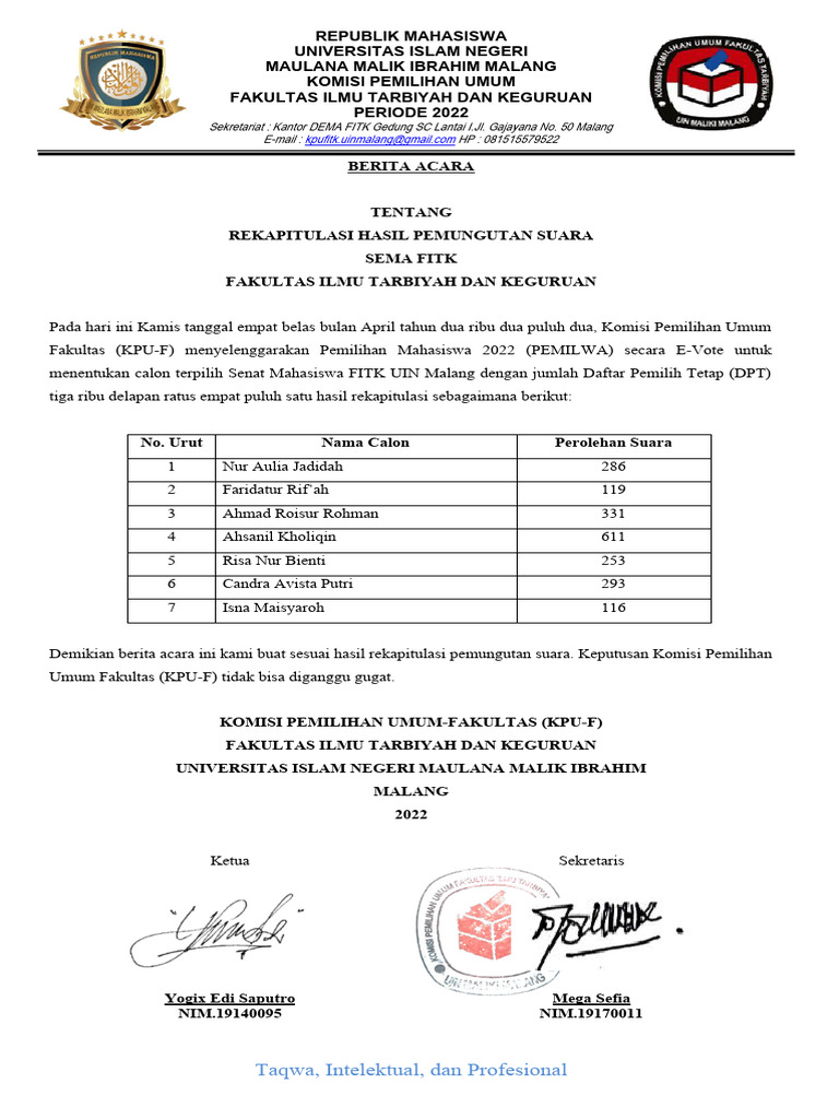 Berita Acara Sema 2022 | PDF