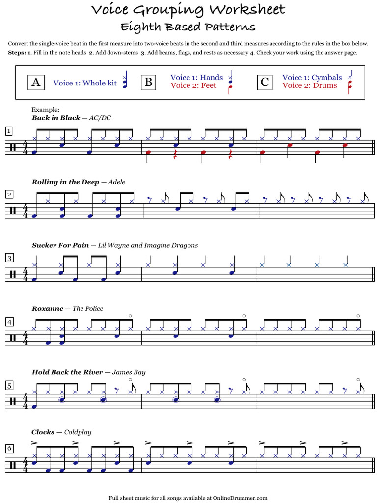 Voice Grouping Worksheet | PDF | Drum Kit