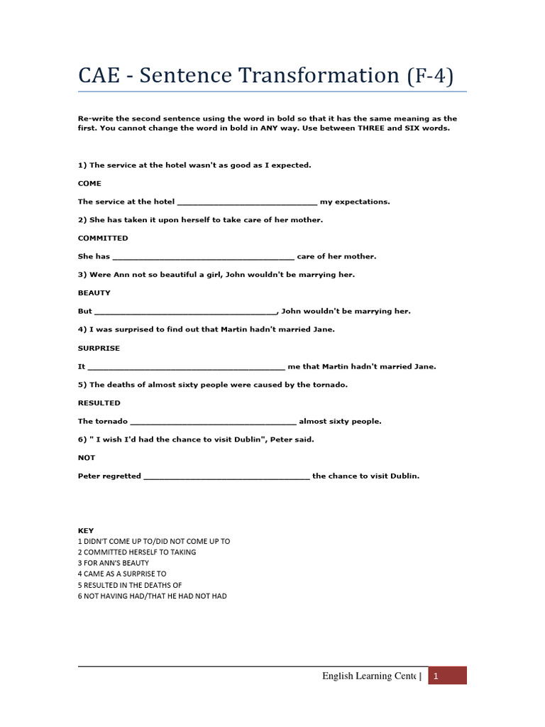 CAE Sentence Transformation Exercises | PDF