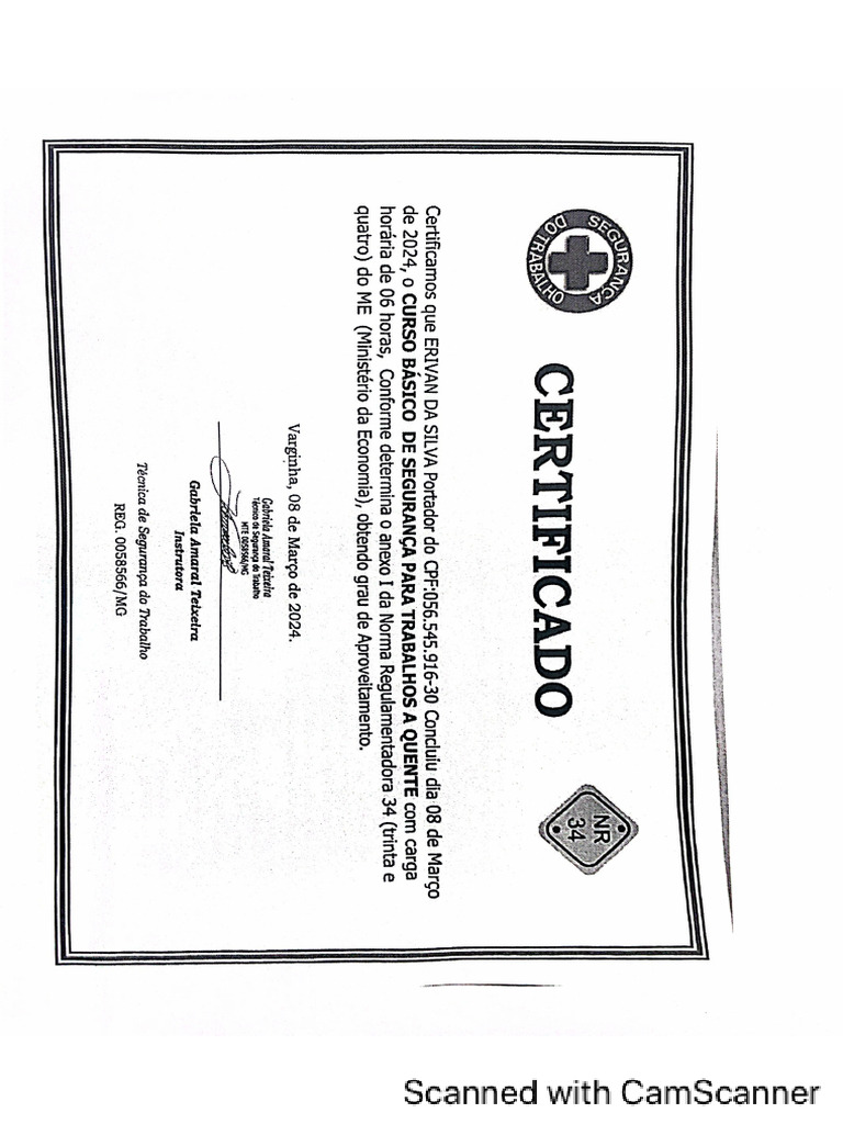 Certificado NR34 - Erivan | PDF