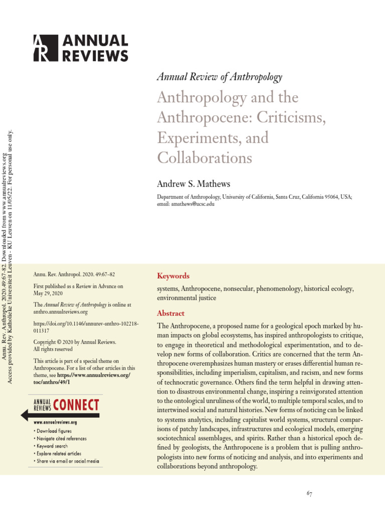 Annurev Anthro 102218 011317 | PDF | Anthropocene | Anthropology