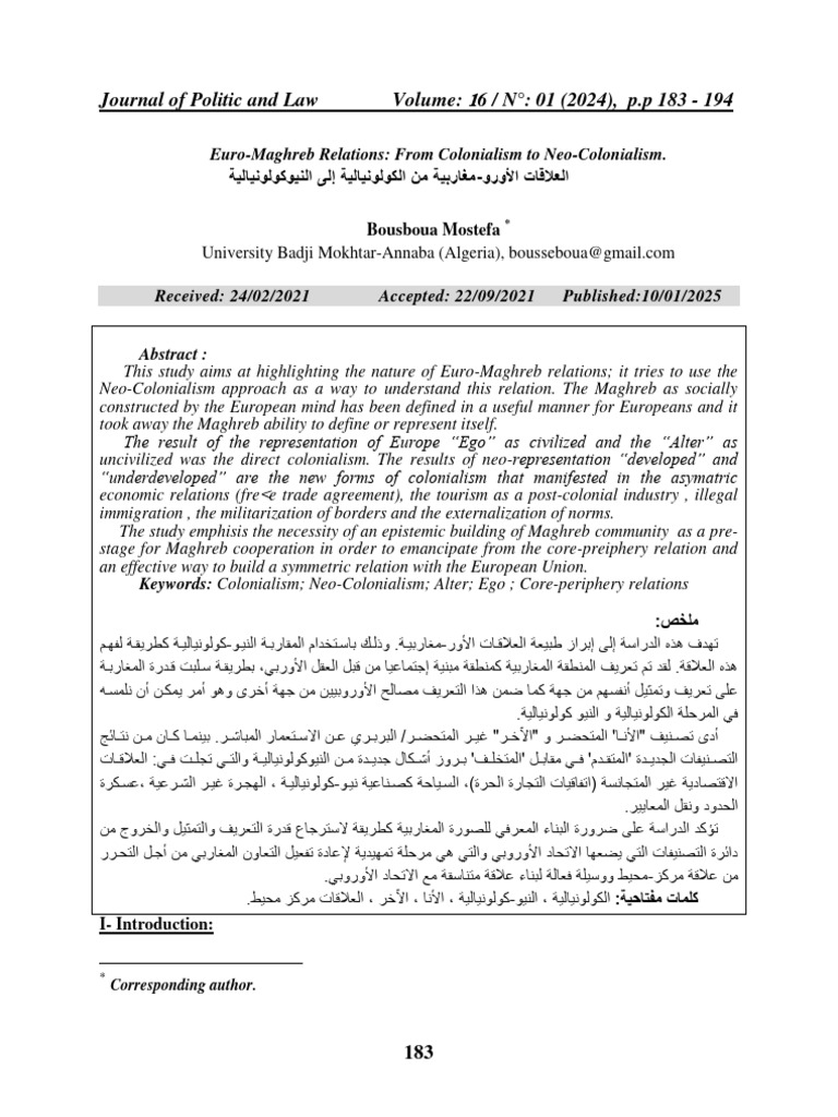 Euro Maghreb Relations - From Colonialism To Neo Colonialism. | PDF ...