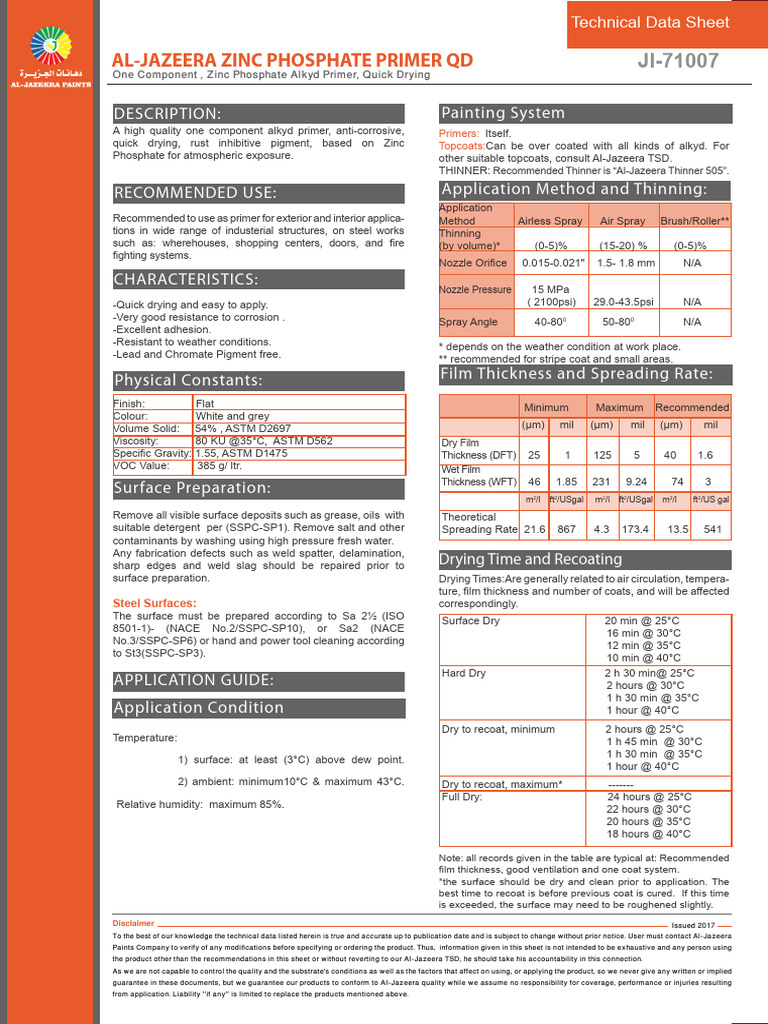 Tds-Al-Jazeera Zinc Phosphate Primer QD | PDF | Paint | Materials