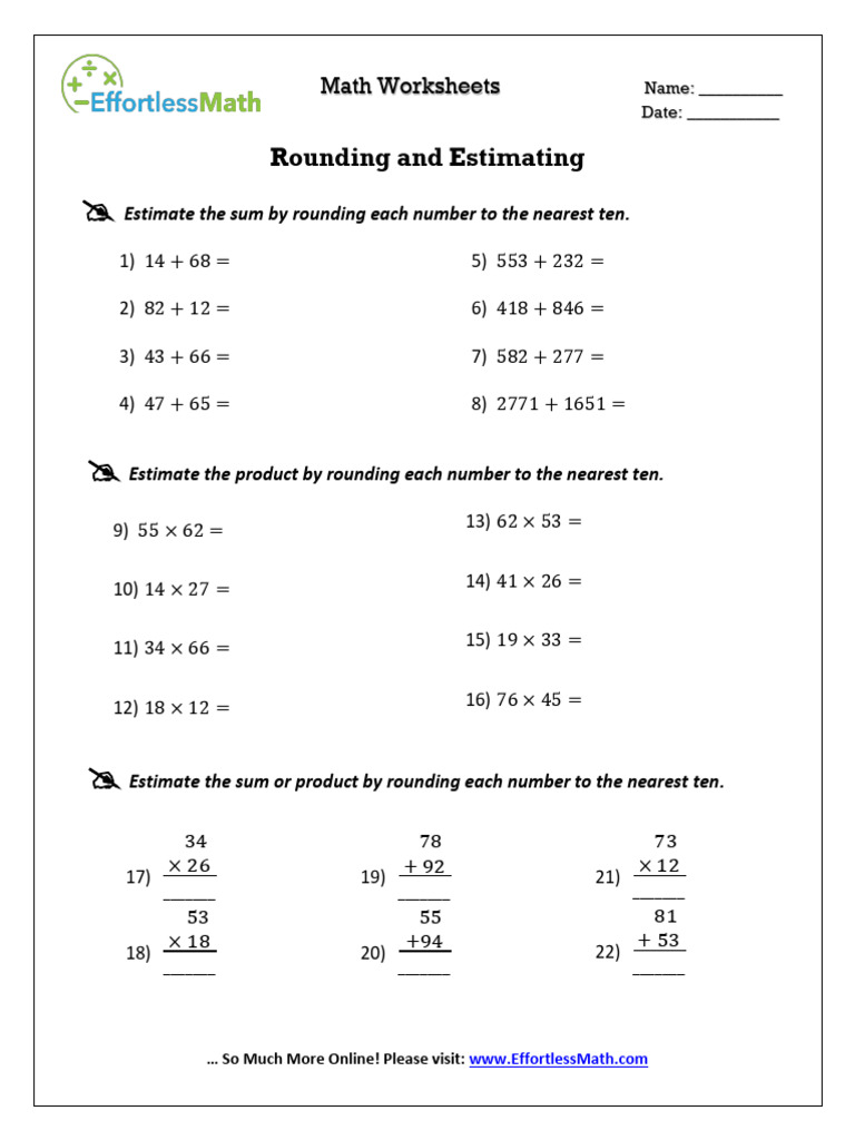 Rounding and Estimating Worksheets | PDF