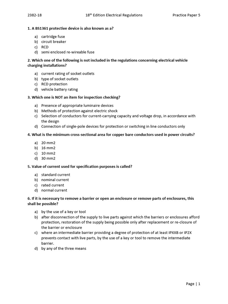 18th Edition Electrical Exam Practice Paper | PDF | Electrical Wiring ...