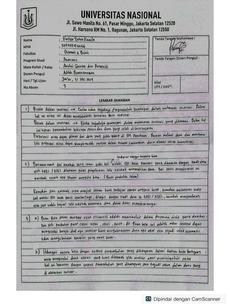 Analisa Portofolio UTS Raisya Zahra Kamila 203402416066 | PDF