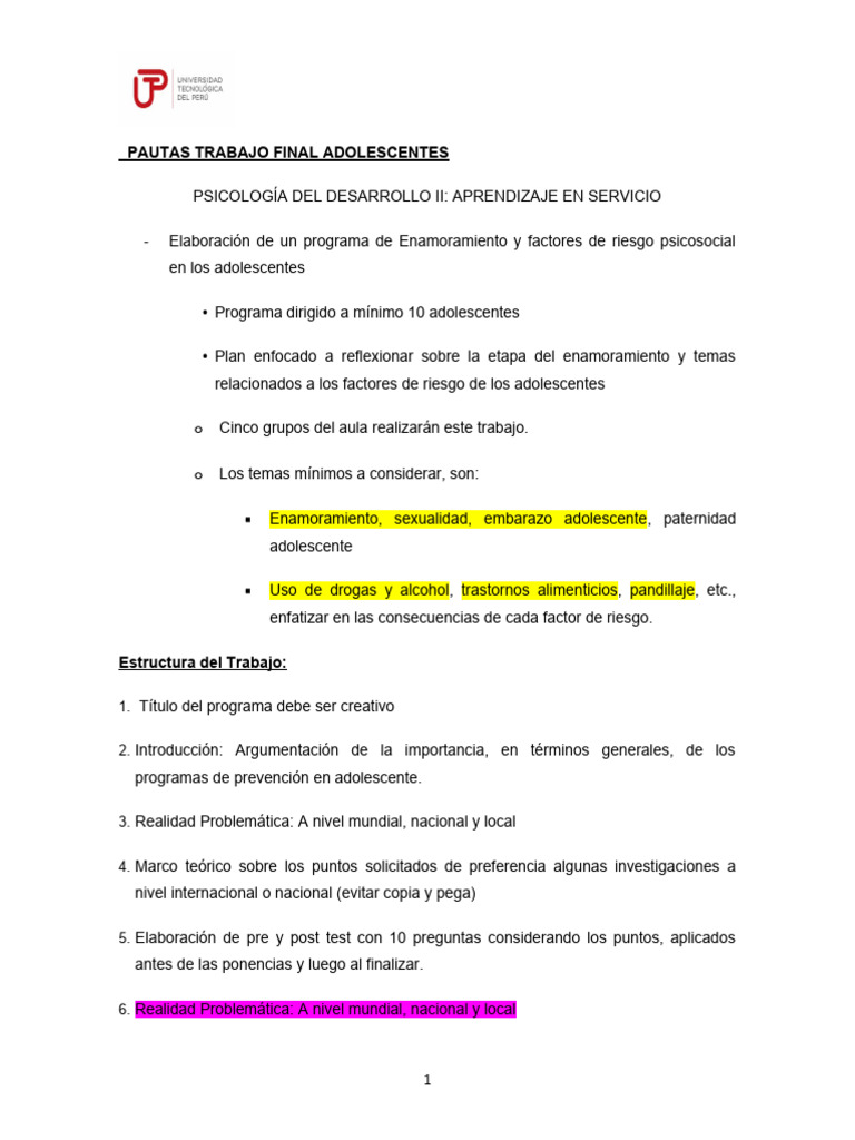 Pautas Trabajo Final Desarrollo | PDF | Conceptos psicologicos | Sicología
