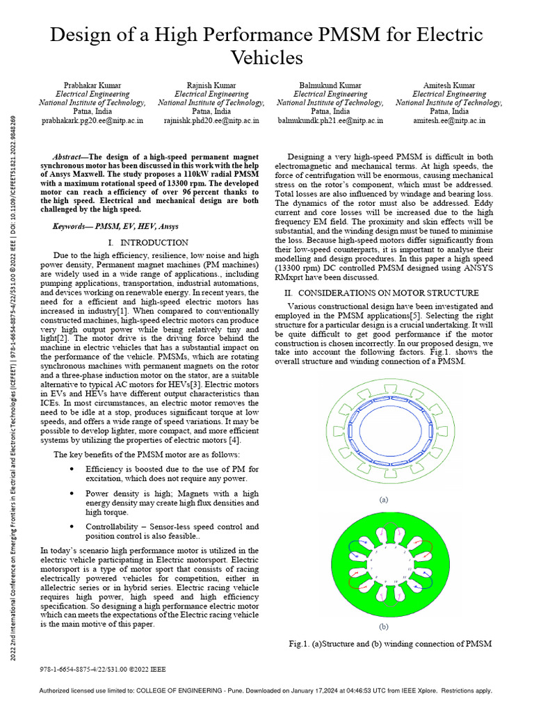 2022 Conf Design of A High Performance PMSM For Electric Vehicles | PDF ...