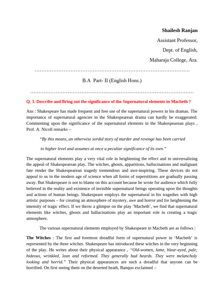 Eng Lect8 by Shailesh Ranjan | PDF | Macbeth | Shakespearean Tragedies