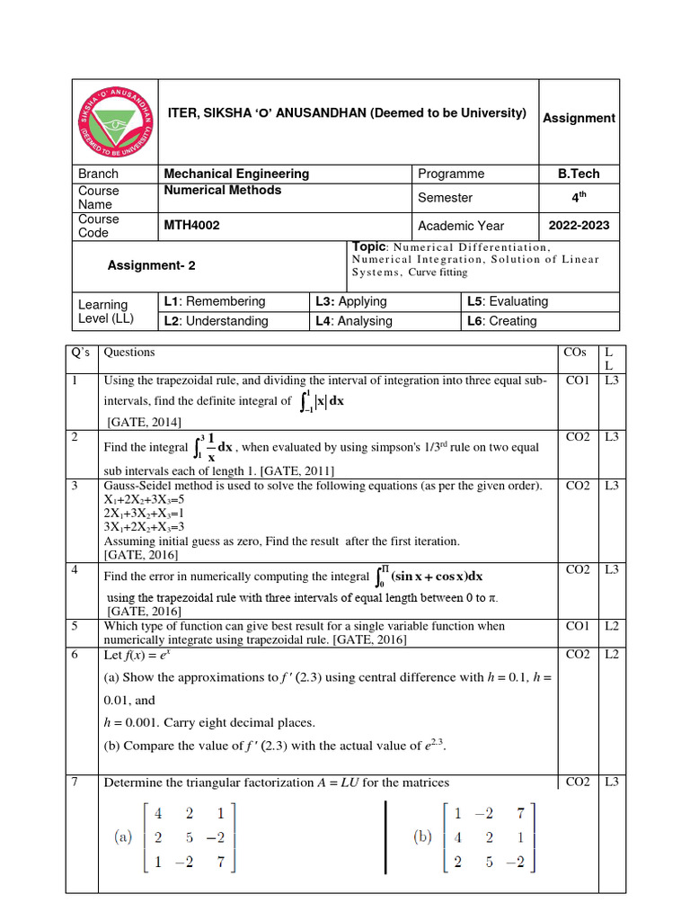 Assignment-2-JUNE-2023 | PDF | Numerical Analysis | Integral