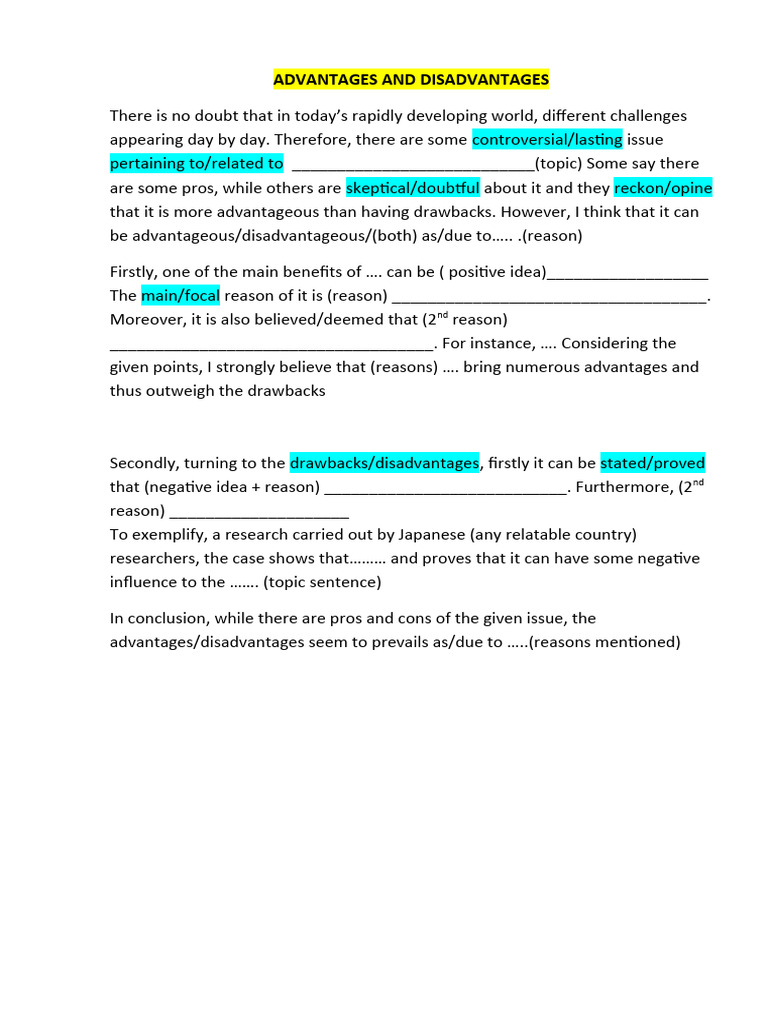 ADVANTAGES AND DISADVANTAGES template | Download Free PDF | Reason ...