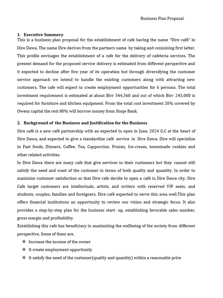 Business_Plan_Proposal | PDF | Coffeehouse | Restaurants