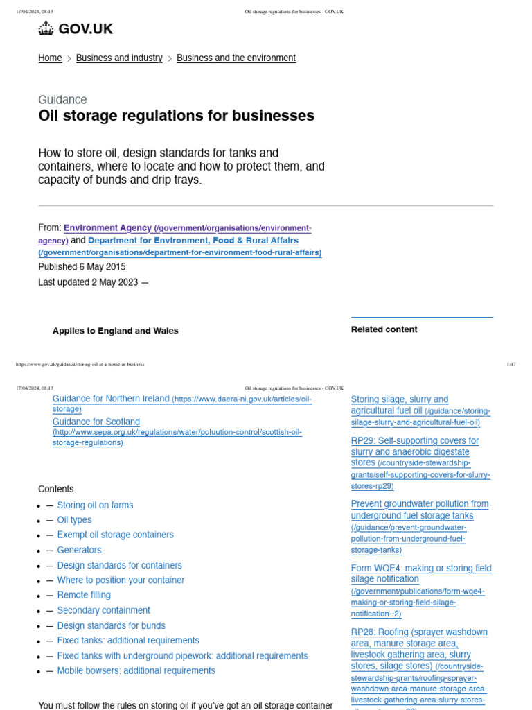 Oil Storage Regulations For Businesses - GOV - UK | PDF | Pipe (Fluid ...