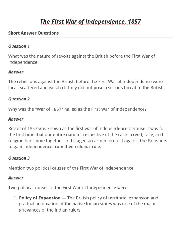 1.the First War of Independence, 1857 | PDF | Indian Rebellion Of 1857 ...