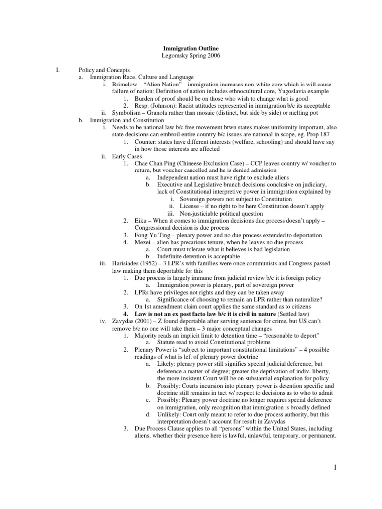 Immigration Outline Keyed To Legemsky Textbook | PDF | Due Process ...