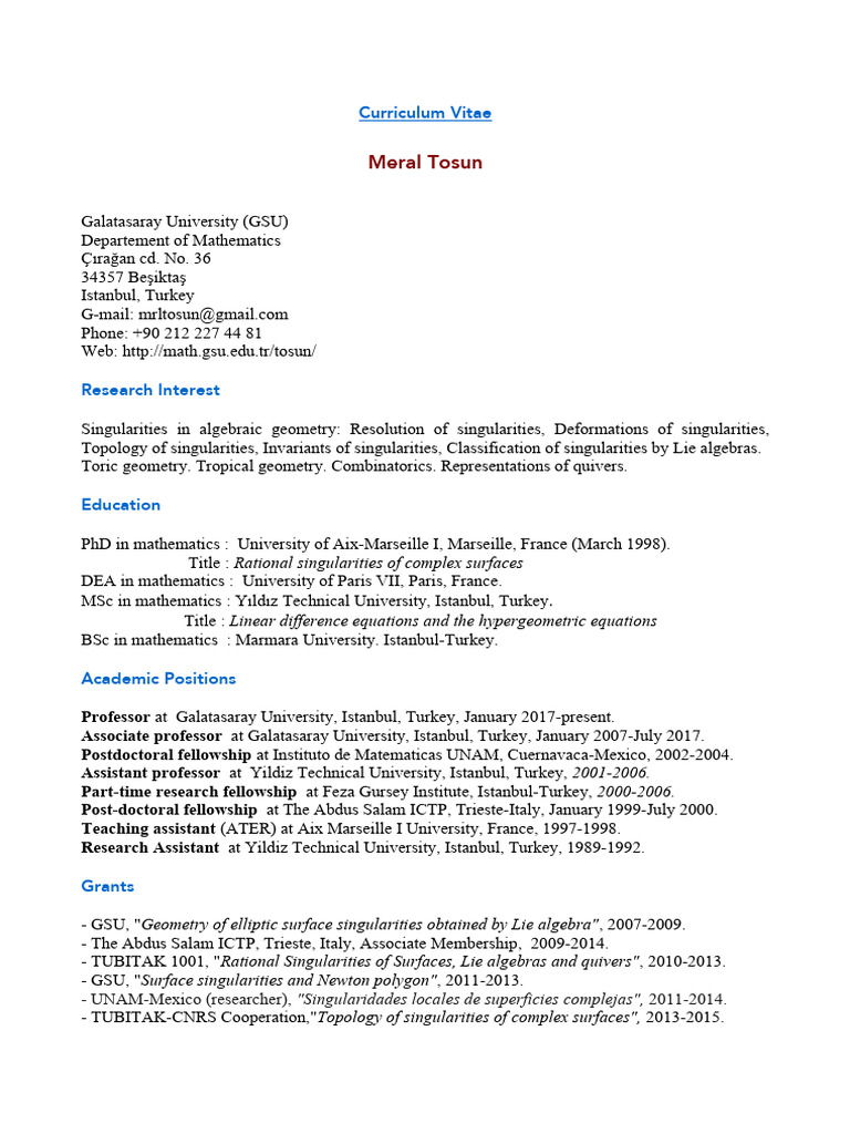 CV Tosun2015 | PDF | Geometry | Mathematics