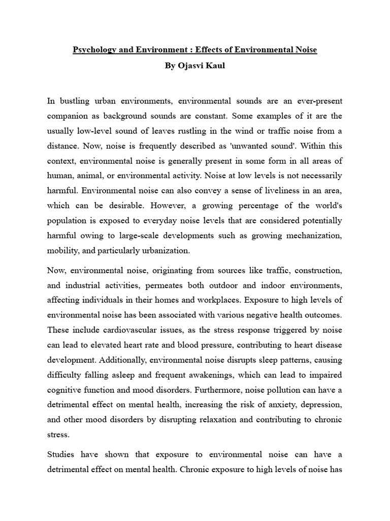 Impact of Environmental Noise on Mental Health | PDF | Noise | Stress ...