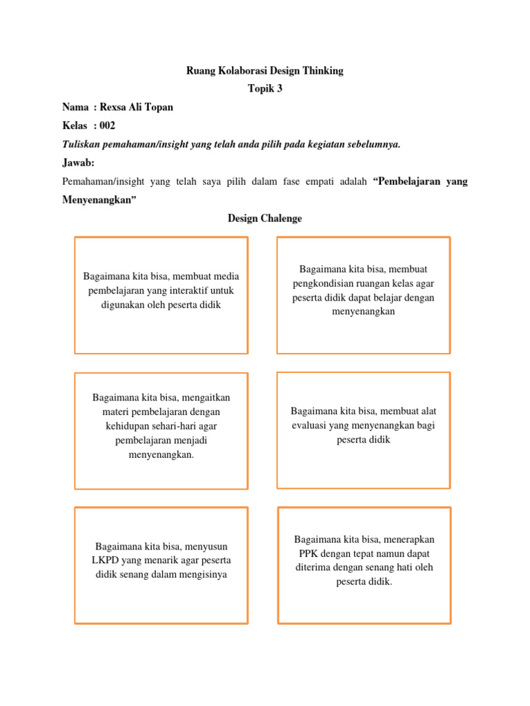 Ruang Kolaborasi Design Thinking - Topik 3 | PDF | Karier & Perkembangan | Pengembangan Diri