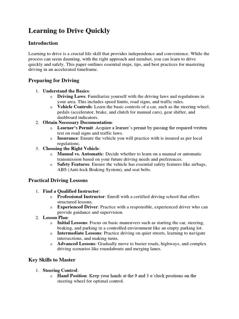 Mastering Quick Driving Skills | PDF | Manual Transmission | Learning