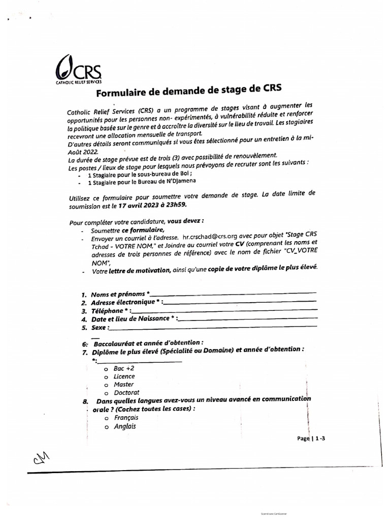 Formulaire de Demande de Stage de CRS | PDF