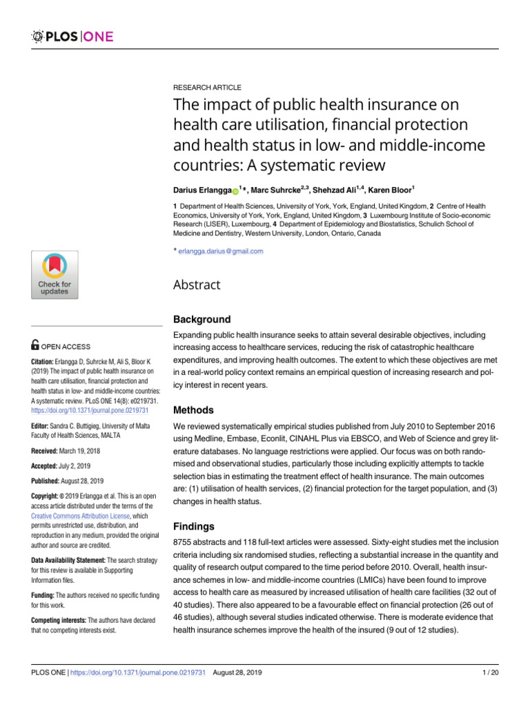 The Impact of Public Health Insurance On Health Ca | PDF | Universal ...