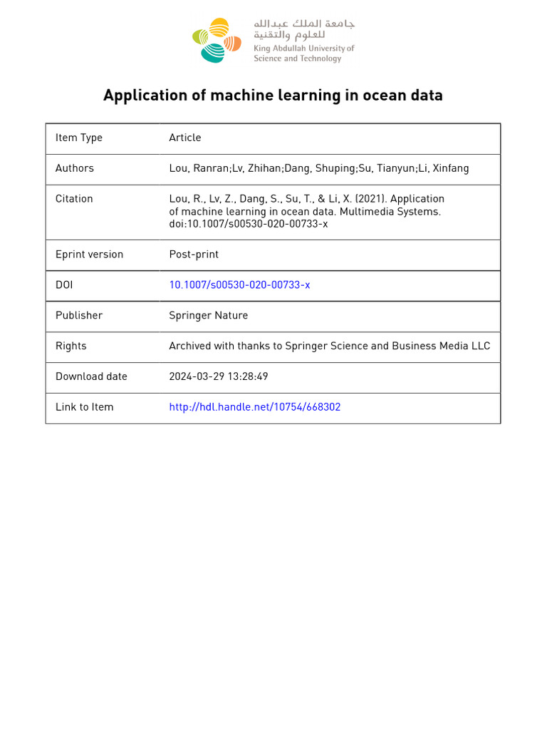 Application of Machine Learning in Ocean Data | PDF | Machine Learning ...