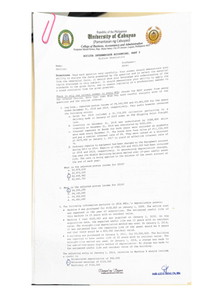 Intermediate Accounting Part 3 Midterm With Answer Key | PDF