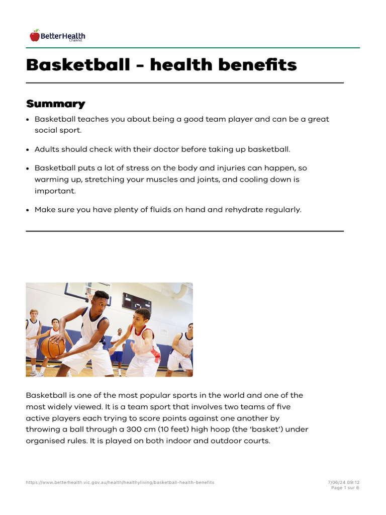 Health Benefits of Playing Basketball | PDF | Sports & Recreation ...