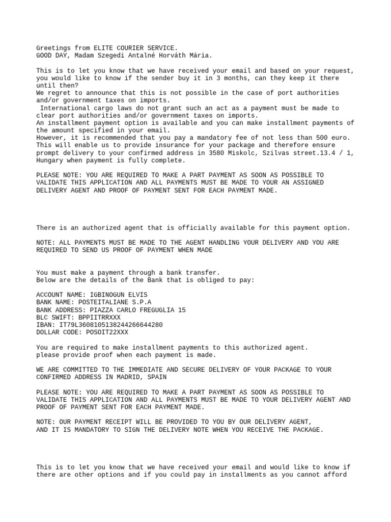 Part Payment Reply 2 | PDF | Payments | Money