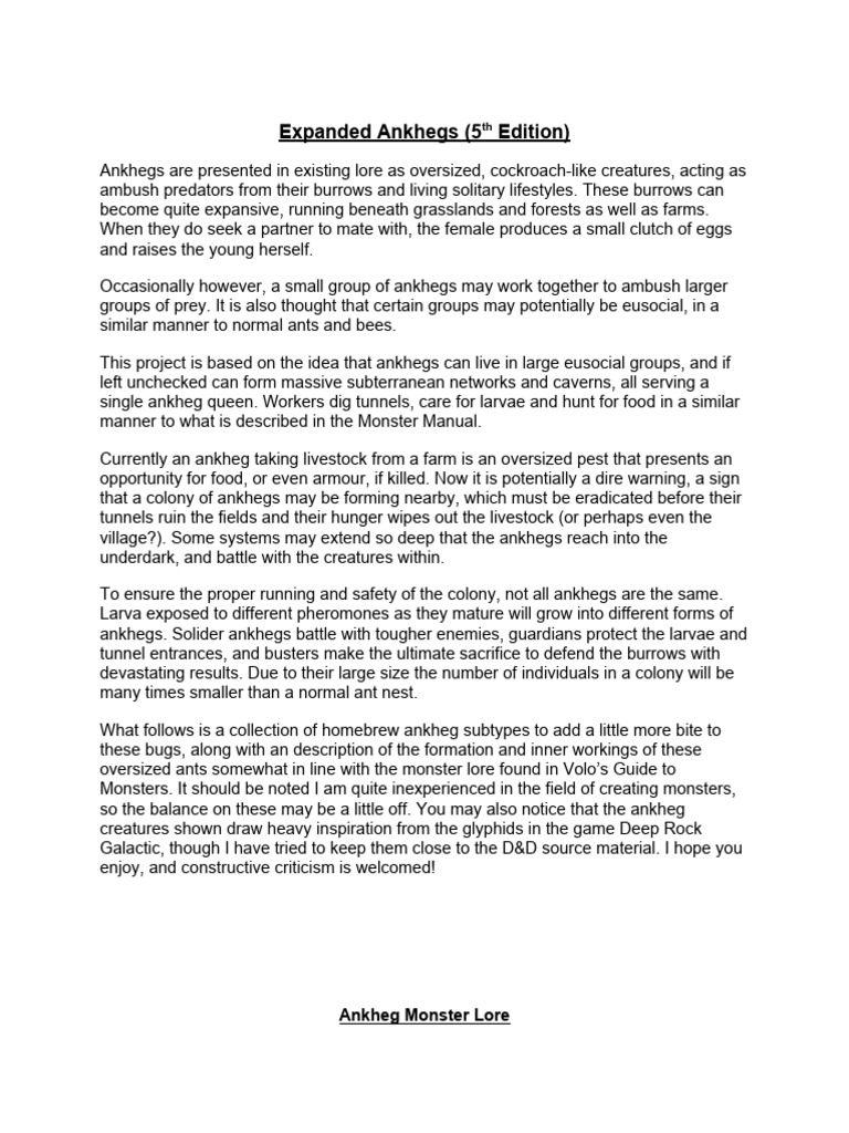 Expanded Ankhegs (5th Edition) | PDF | Eusociality | Ant