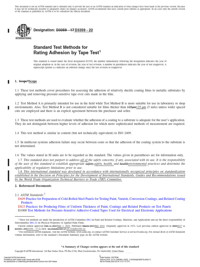 Astm D3359-22 (RL) | Download Free PDF | Adhesion | Adhesive