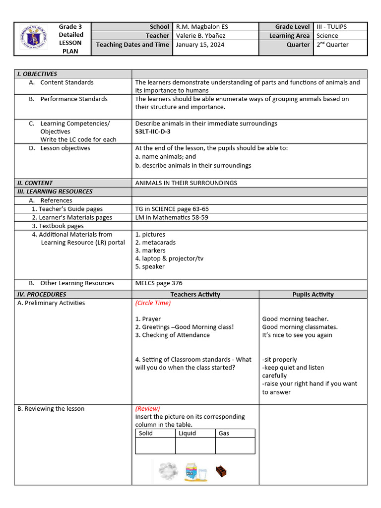 Science - COT | PDF | Old Mac Donald Had A Farm | Learning
