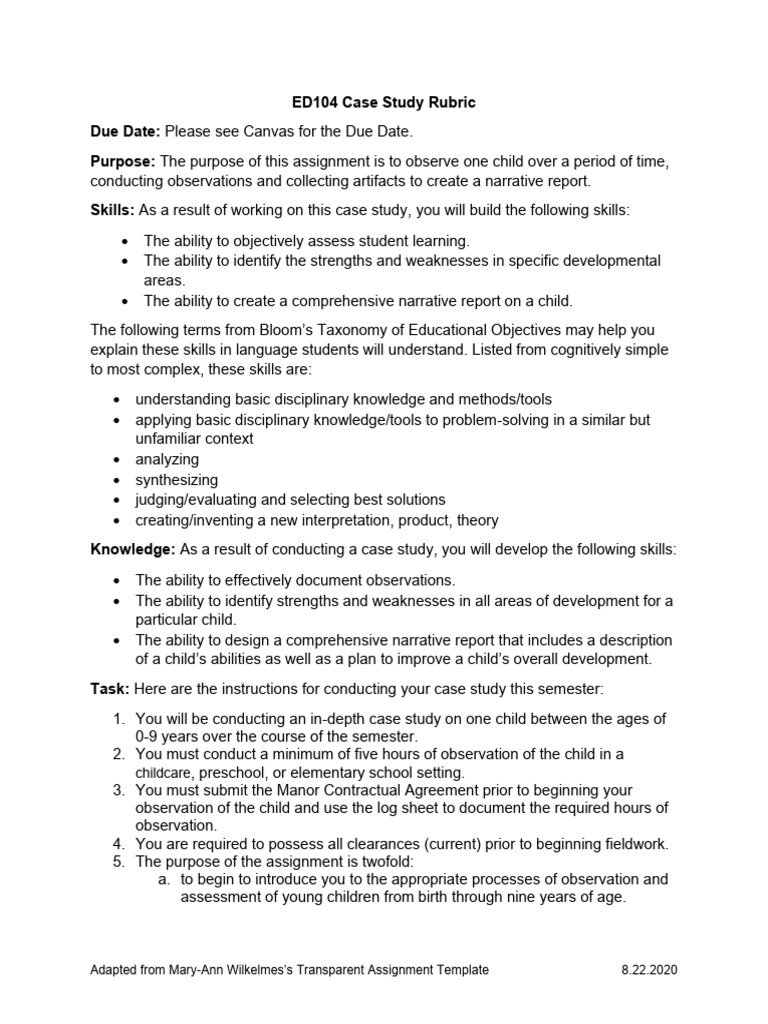 Ed104 Case Study Rubric Online Pdf Quantitative Research Apa Style