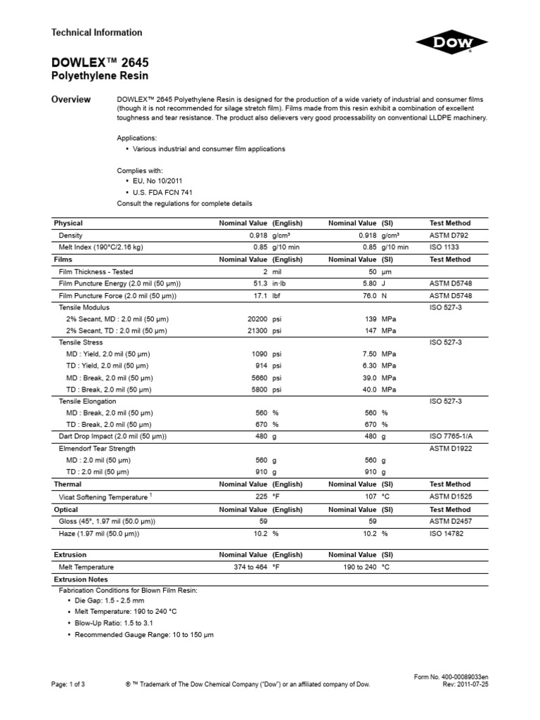 400 00089033en Dowlex 2645 Tds | PDF | Heart | Pascal (Unit)