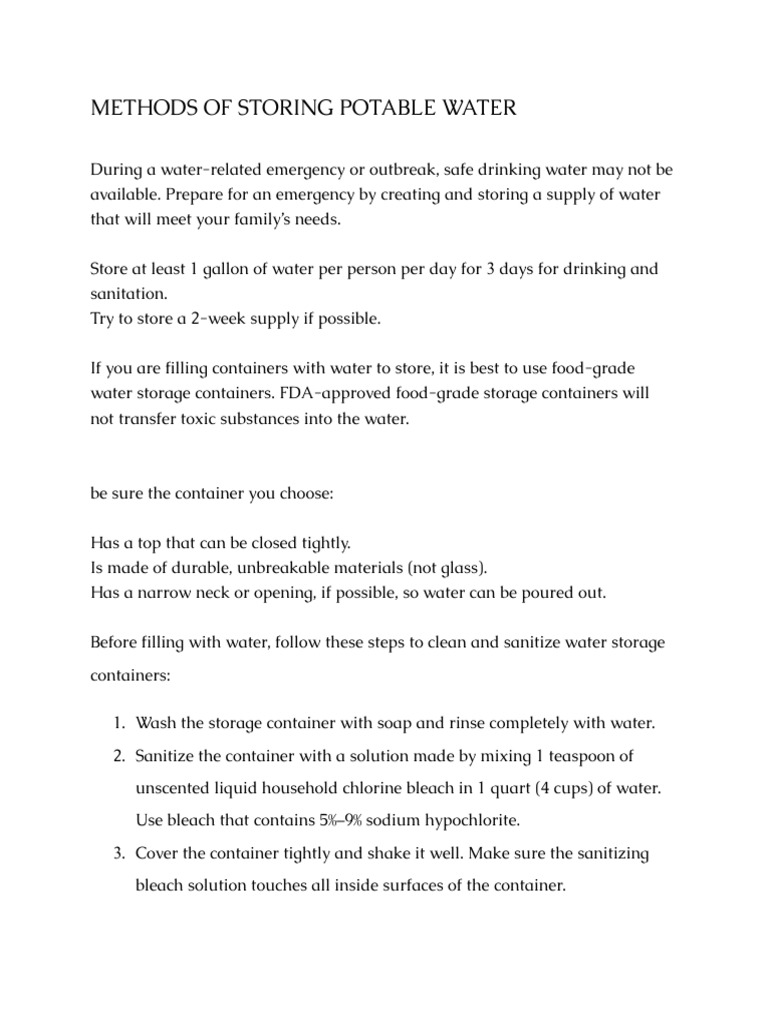 Methods of Storing Potable Water | PDF | Cooking, Food & Wine | Home ...