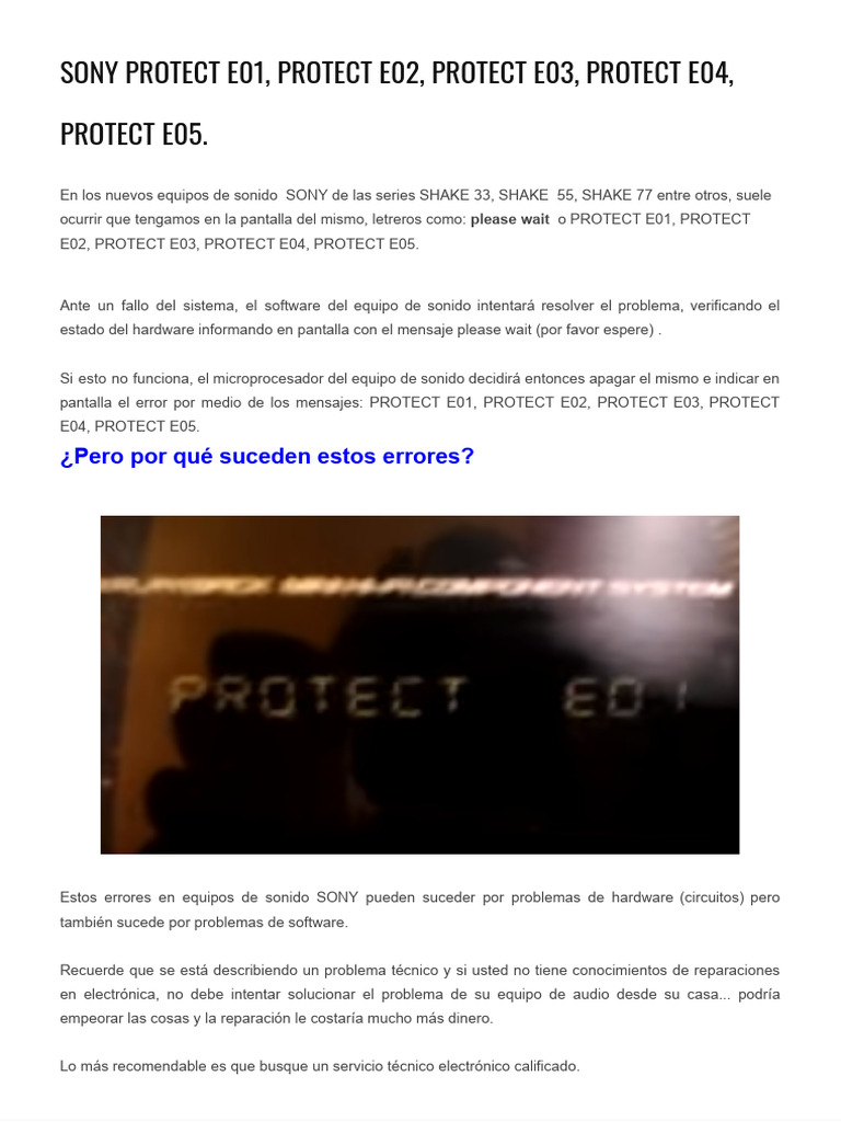 Sony Protect E01, Protect E02, Protect E03, Protect E04, Protect E05 | PDF