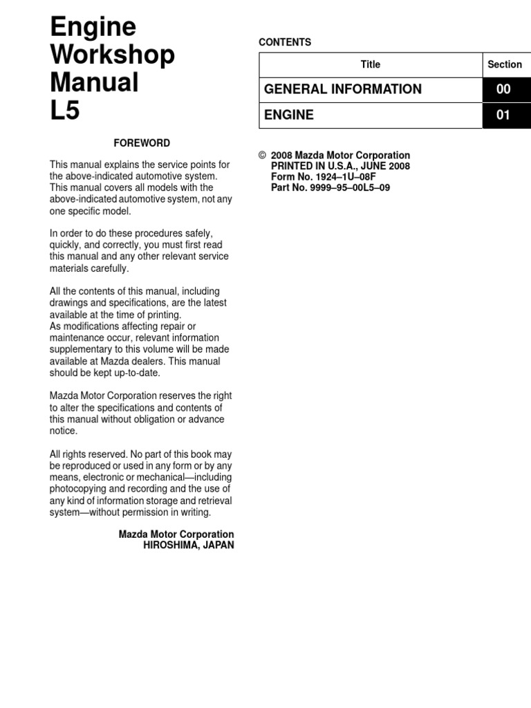 Mazda 2.5L (L5) Engine Workshop Manual (2009-2013) | PDF | Throttle | Pascal (Unit)