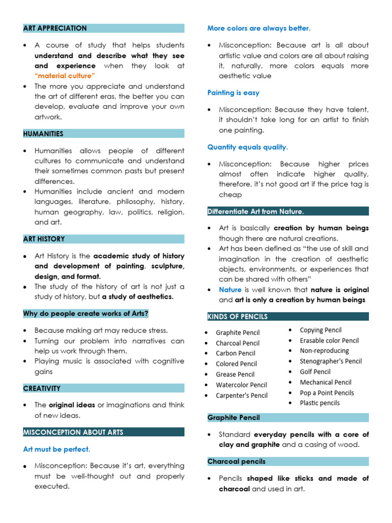 ART APPRECIATION | PDF | Pencil | Liberal Arts Education