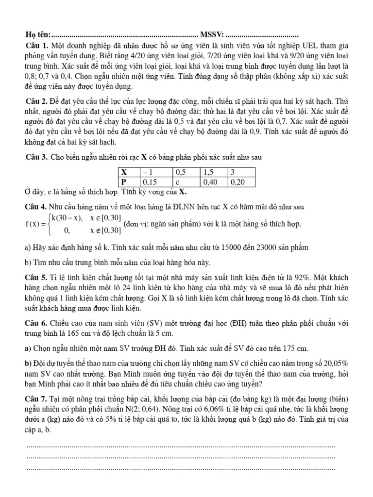 De Thi GK Xac Suat Ca 2 | PDF