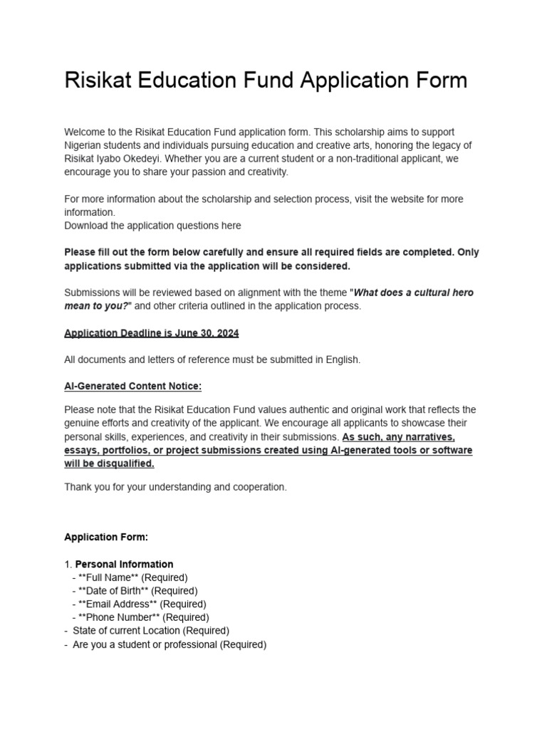 Risikat Education Fund Application Form | PDF