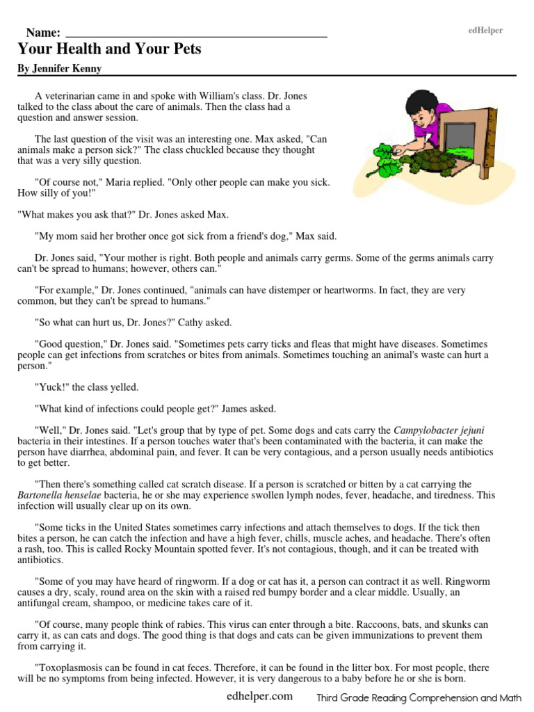 3rd Grade Reading Comprehension Worksheets | PDF | Infection | Pet